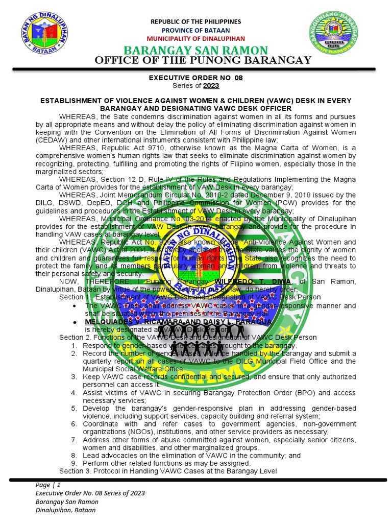 E.o.#08 Establishment of Violence Against Women & Children (Vawc) Desk ...