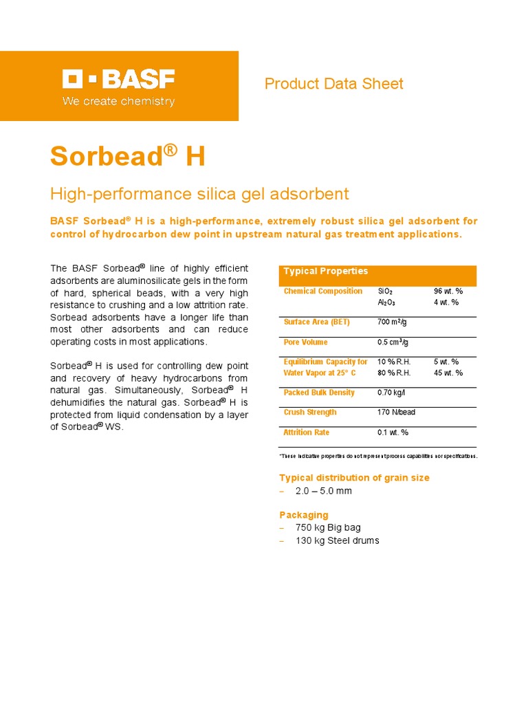 BASF Sorbead-H Datasheet Rev.-2020-07 A4 | PDF | Adsorption | Humidity