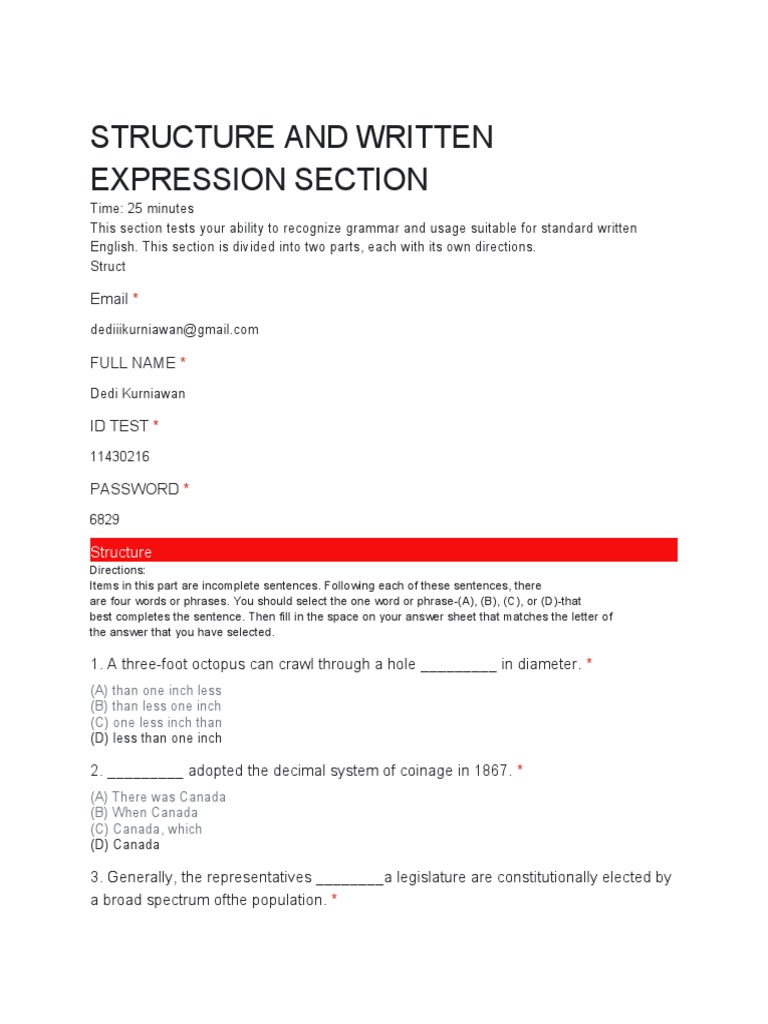 Structure and Written Expression Section | PDF