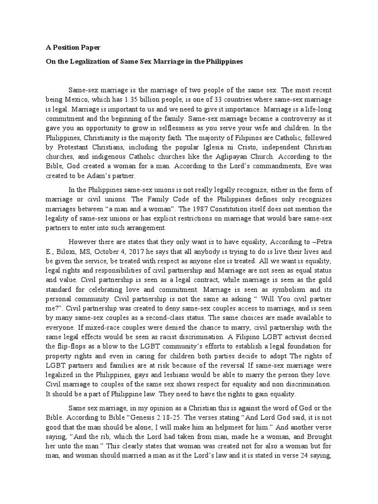 Position Paper | PDF | Civil Union | Marriage