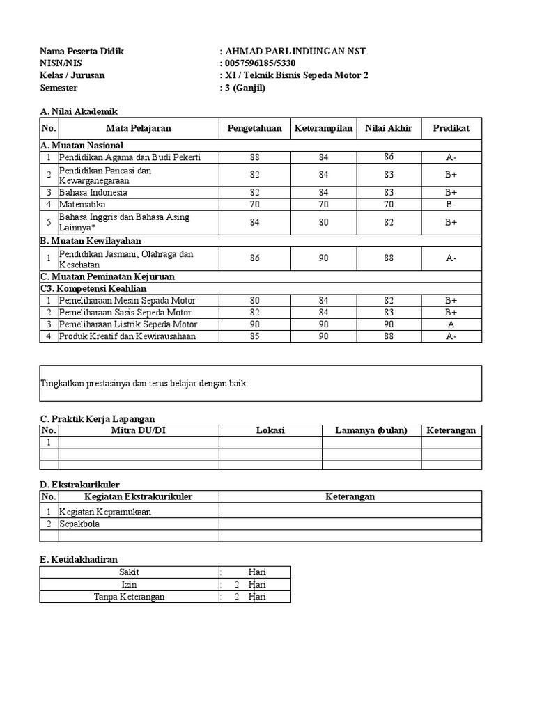 Rapor Xi TBSM 2 Sem 3 2022-2023 | PDF