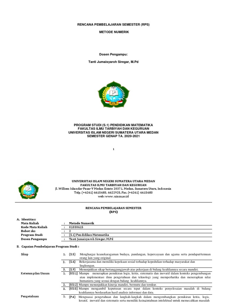 RPS Metode Numerik Terbaru | PDF