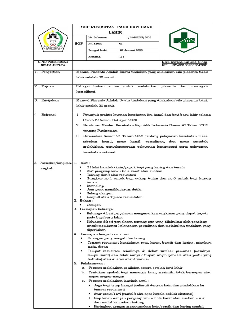 SOP Resusitasi Bayi Baru Lahir 2023 | PDF | Kesehatan Holistik
