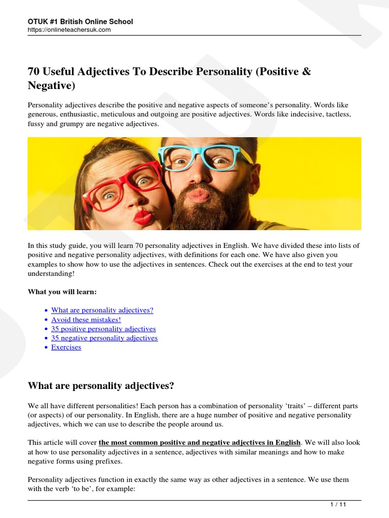 Personality Adjectives List | PDF | Adjective | English Language