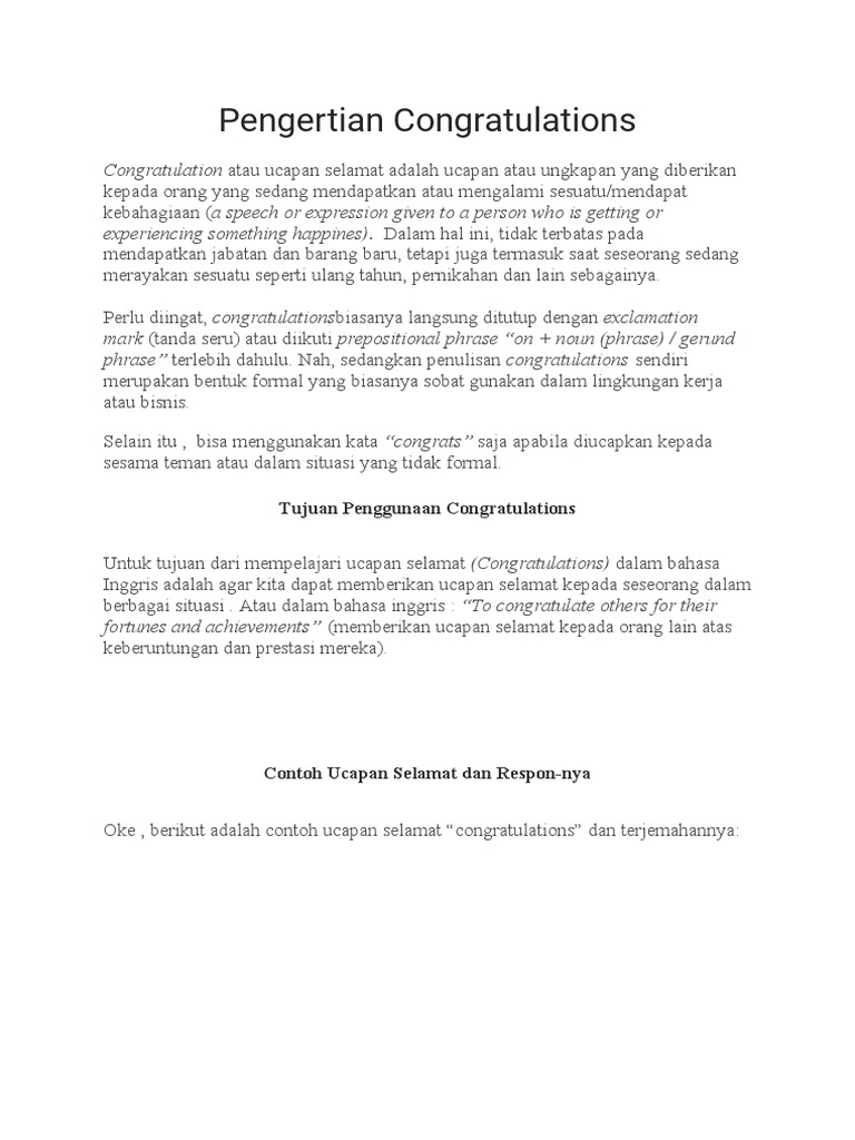 Pengertian Congratulations | PDF