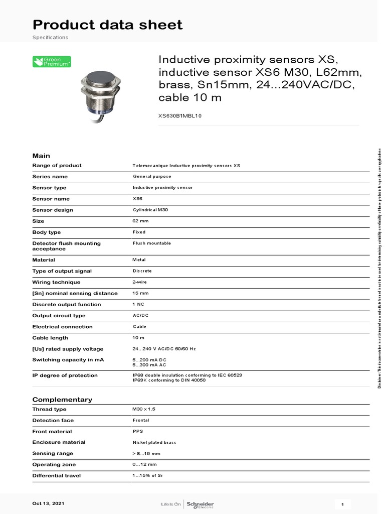 Inductive and Capacitive Sensors XS & XT - XS630B1MBL10 | PDF ...