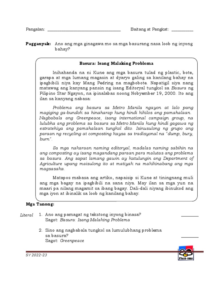 Gr. 6 Basura Malaking Problema | PDF