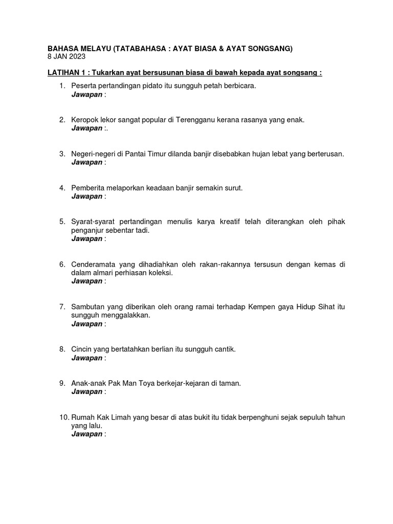 Ayat Biasa Ayat Songsang F3 PTMS | PDF