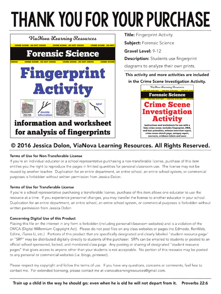 ForensicScienceFingerprintDiagramsActivityWorksheet 1 | PDF