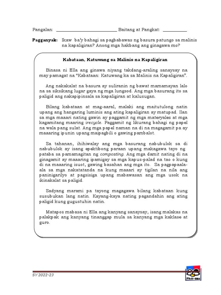 Gr. 5 Kabataan, Katuwang Sa Malinis Na Kapaligiran | PDF