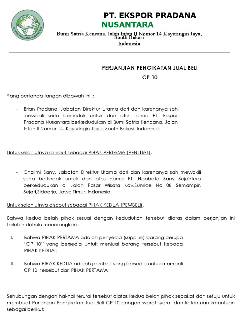 Contract CP10 Contoh | PDF