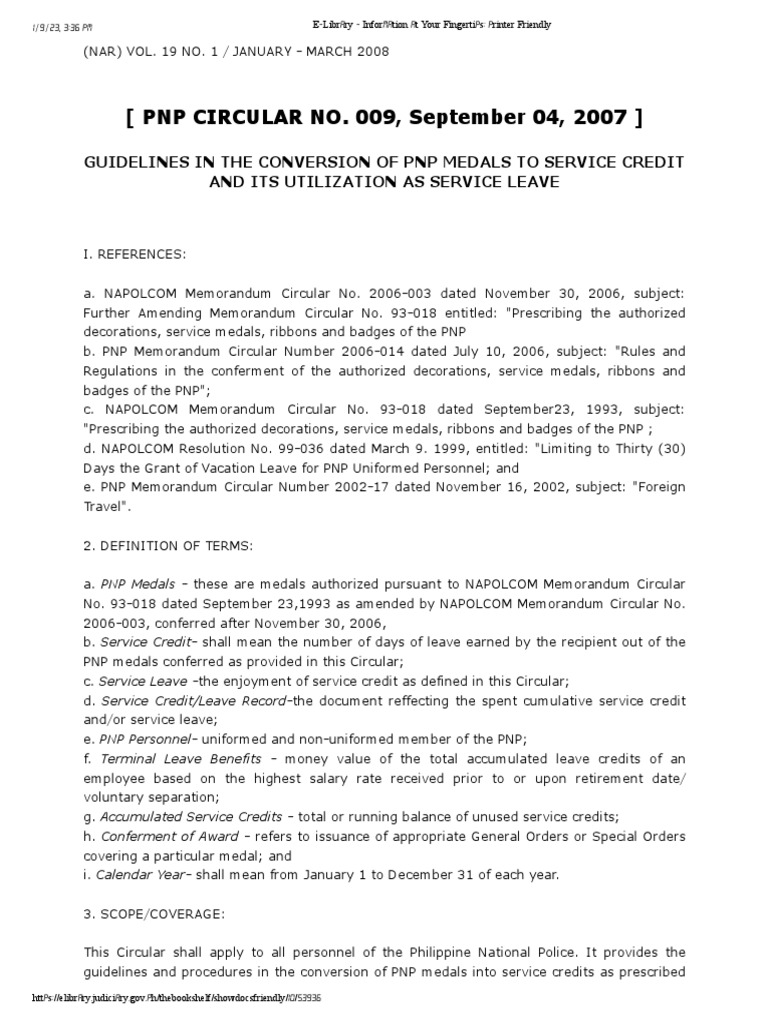 PNP Guidelines on Converting Medals to Service Leave | PDF | Government ...
