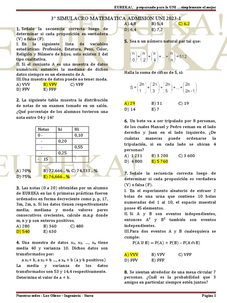 3° Simulacro Matematica 2023-1 | PDF | Triángulo | Geometría Elemental