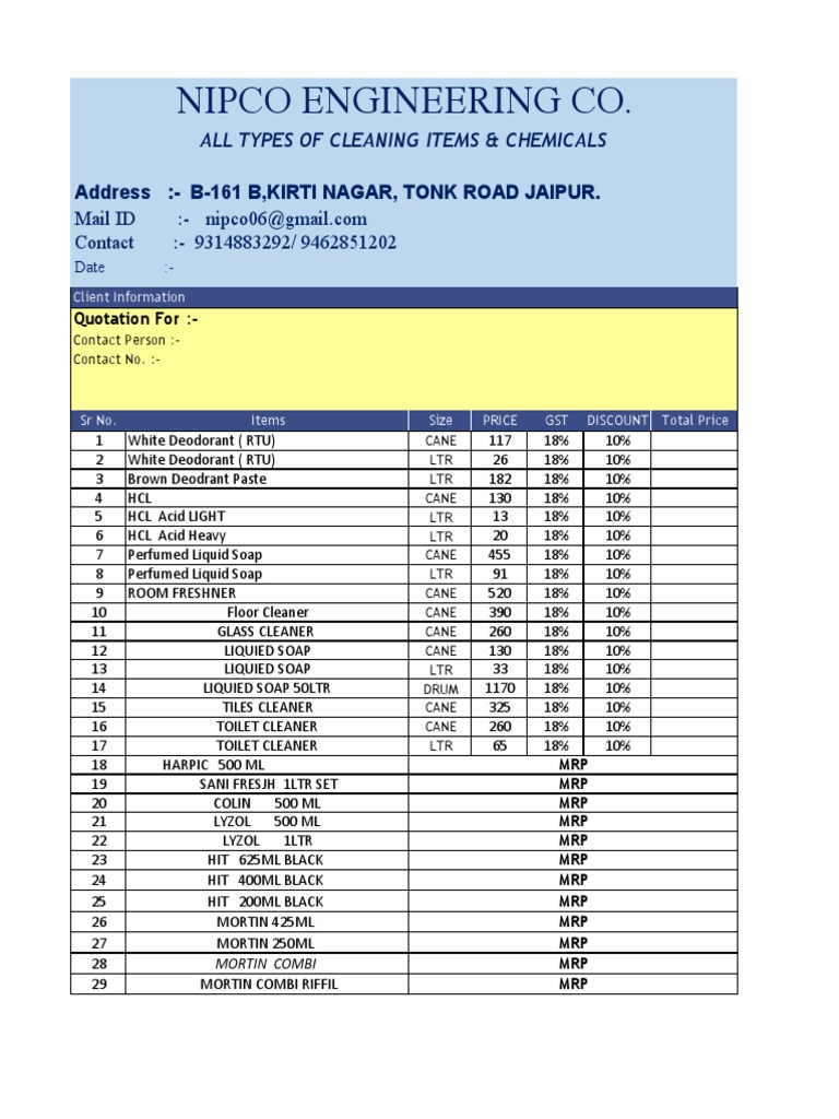 Comprehensive Cleaning Products List | PDF | Sodium Hydroxide ...