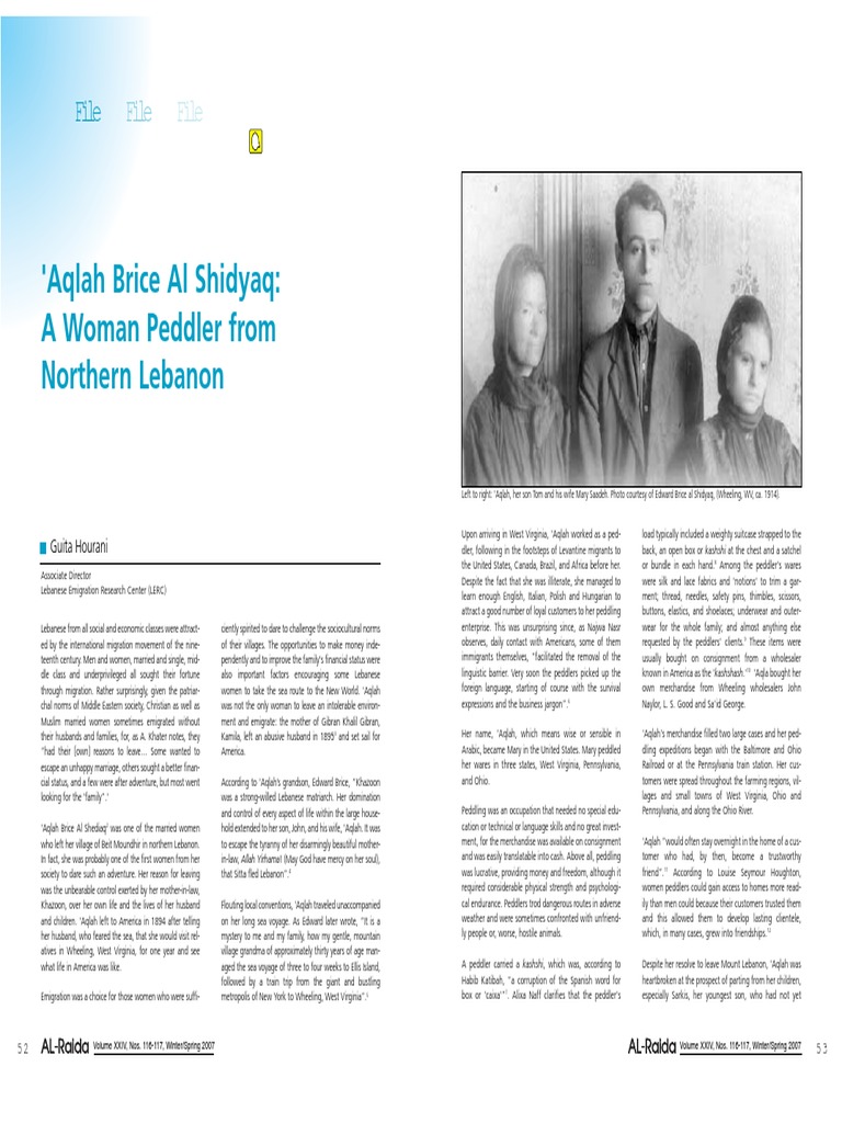 Aqlah Brice Al Shidyaq, A Woman Peddler From Northern Lebanon | PDF ...