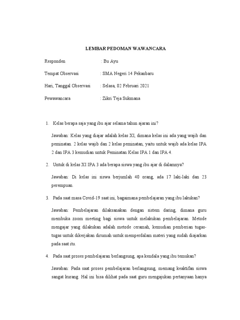 Lembar Pedoman Wawancara | PDF