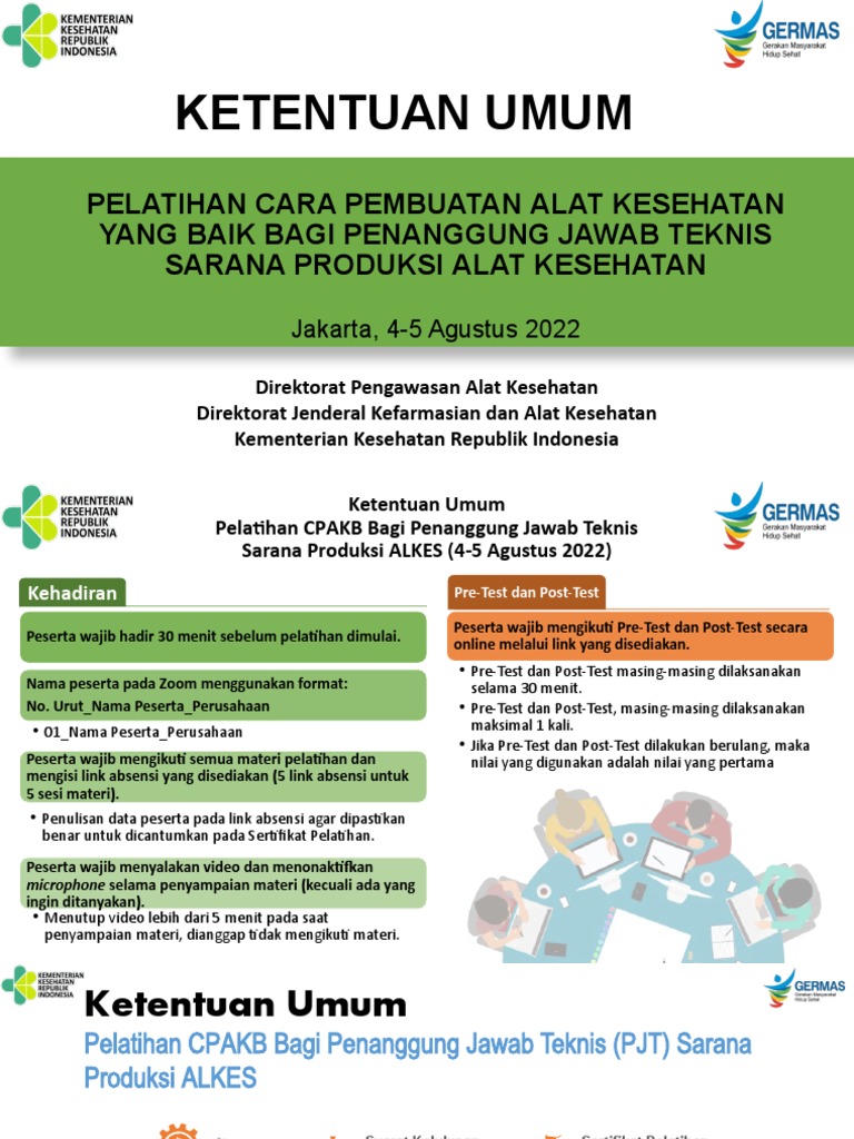 KETENTUAN UMUM Pelatihan CPAKB Bagi PJT Sarana Produksi ALKES | PDF