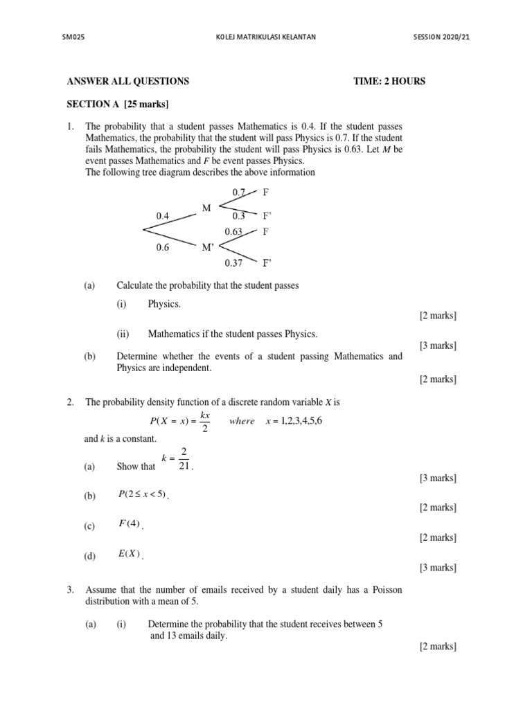 SM025 KMKT Pre PSPM (Question) | PDF | Probability Density Function ...
