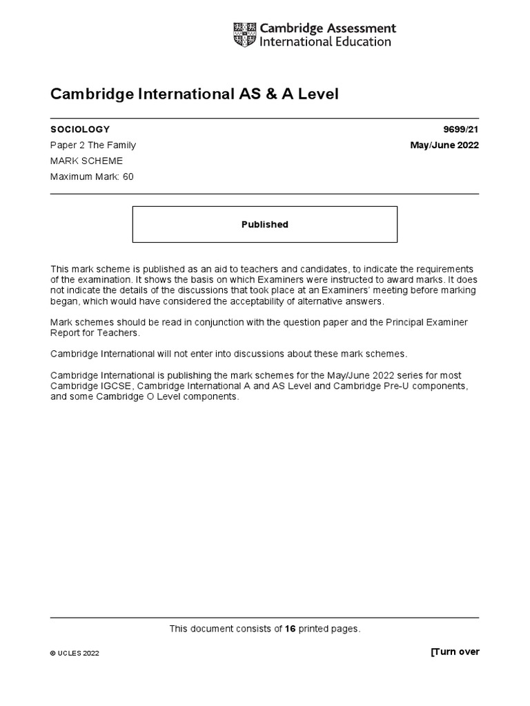 Cambridge International AS & A Level: Sociology 9699/21 May/June 2022 ...