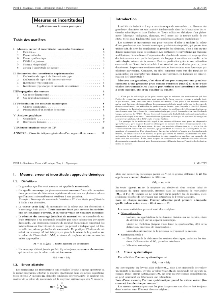 Dynamique : Mesures et Incertitudes en TP | PDF | Erreur de mesure ...