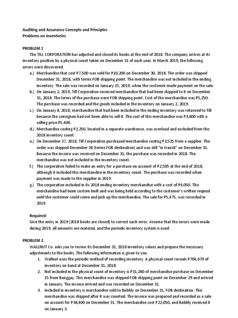 Auditing Prob Inventory | Download Free PDF | Inventory | Cost Of Goods ...
