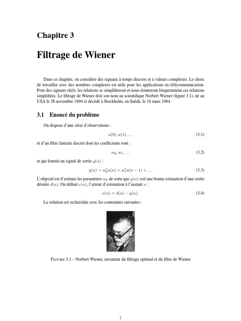 Chapitre3 Filtrage de Wiener | PDF | Orthogonalité | Filtre (électronique)