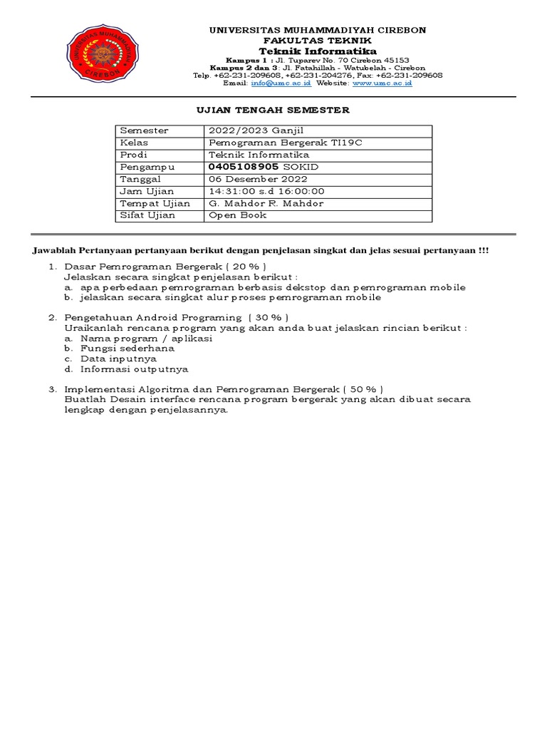 Ujian Pemrograman Mobile TI19C | PDF | Komputer | Teknologi & Rekayasa