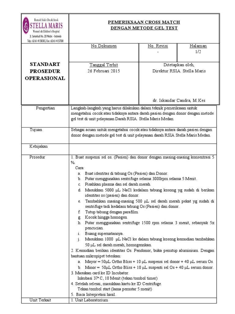 Sop Cross Match Dengan Metode Gel | PDF