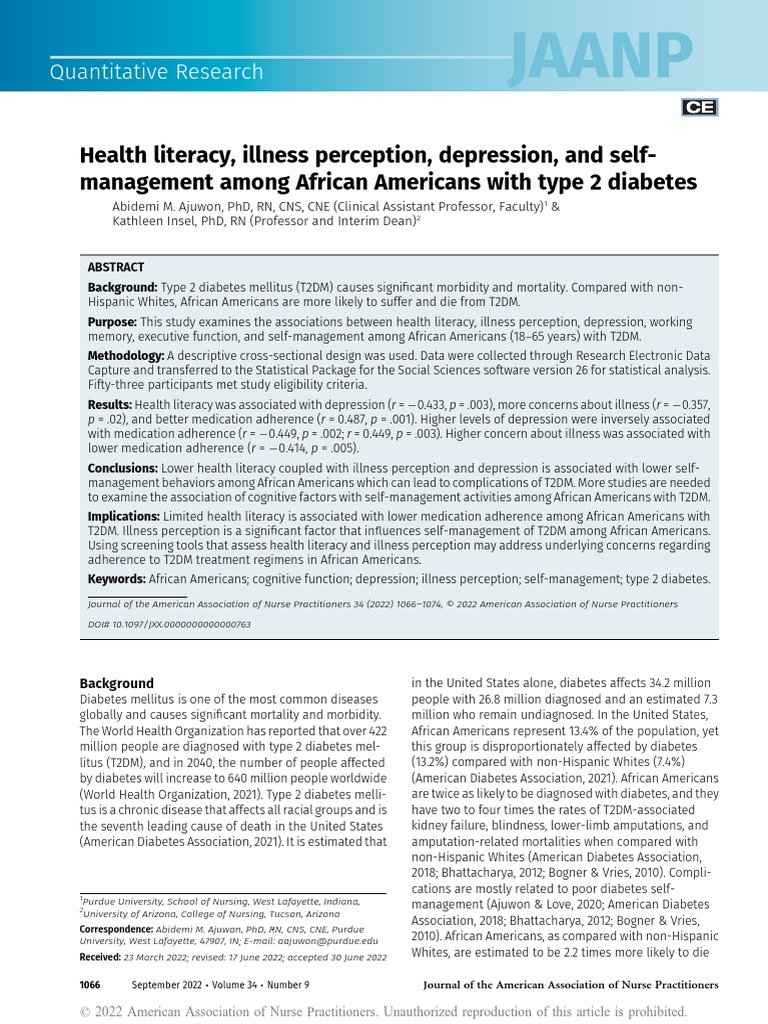 Health Literacy, Illness Perception, Depression, and Selfmanagement ...