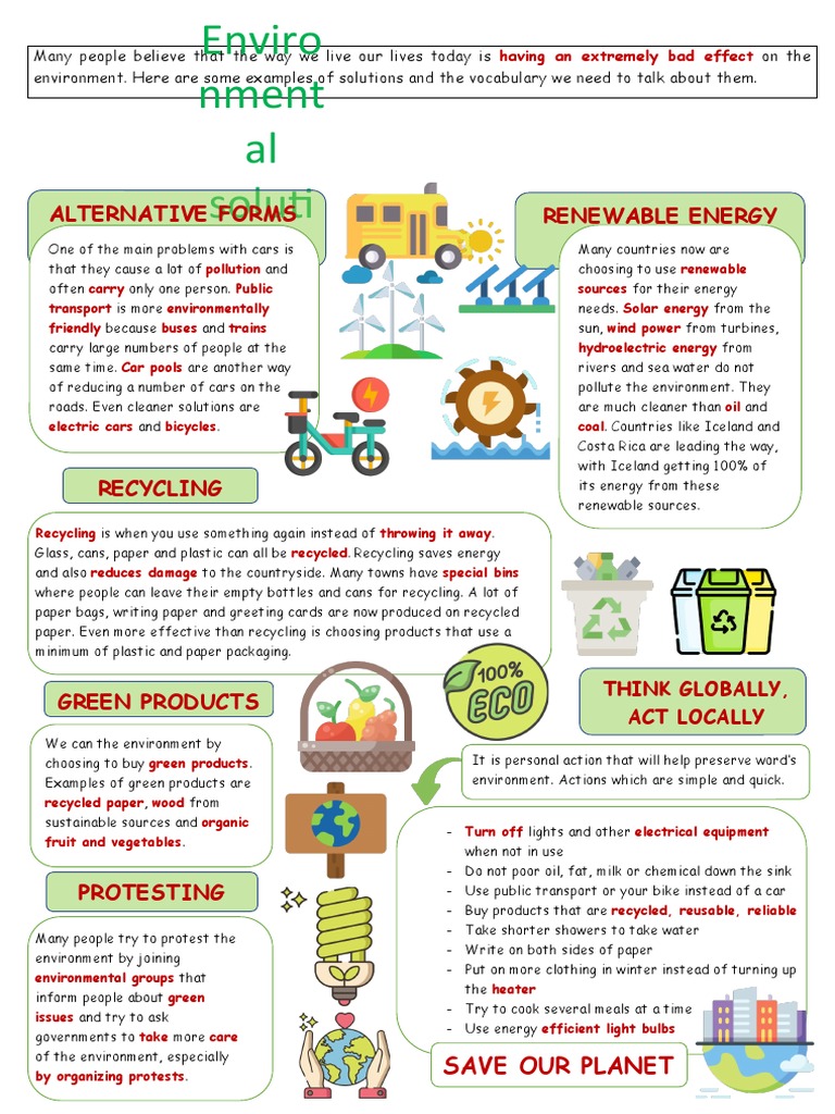Environmental Solutions Reading Comprehension Exercises 142013 | PDF ...