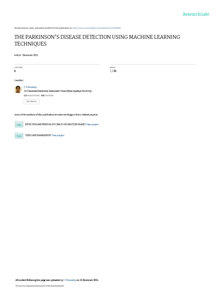 The Parkinson'S Disease Detection Using Machine Learning Techniques ...