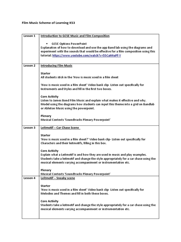 KS3 Film Music Learning Plan | PDF | Musical Compositions | Sound