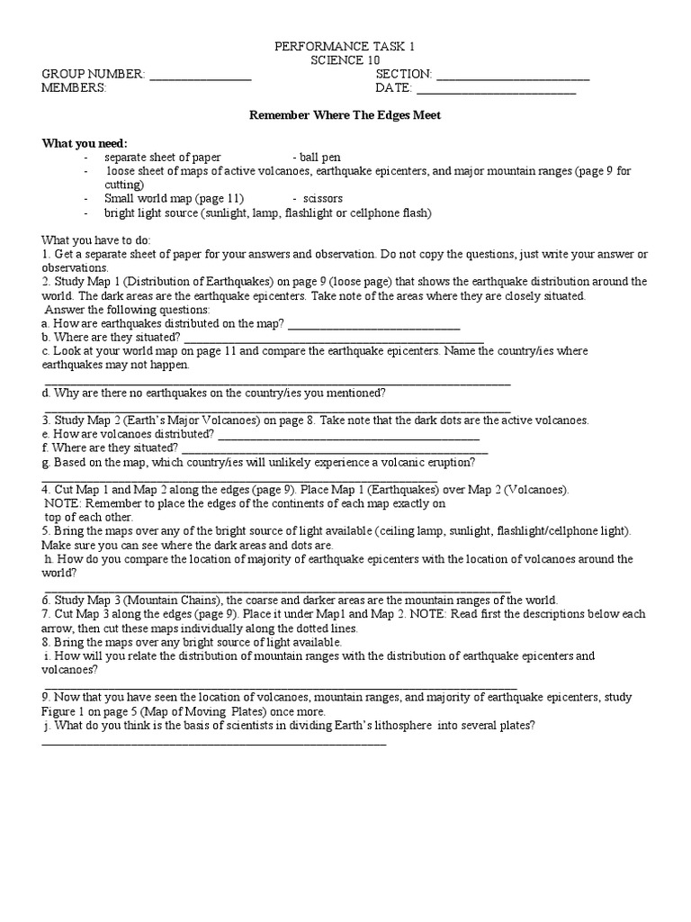 Performance Task 1-Science10 | PDF | Volcano | Earthquakes