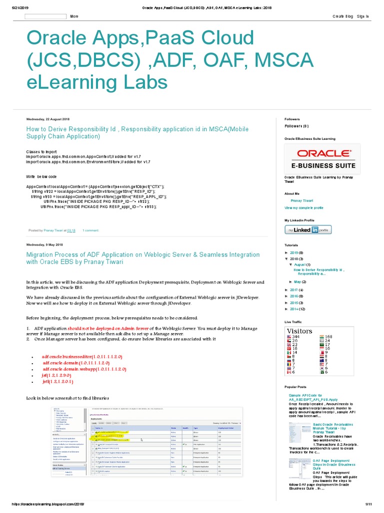 Oracle Apps, PaaS Cloud (JCS, DBCS), ADF, OAF, MSCA Elearning Labs ...