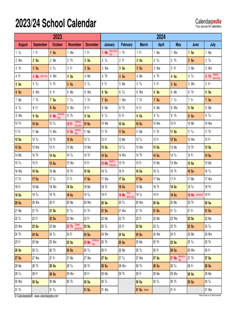 School Calendar 2023 2024 Landscape | PDF