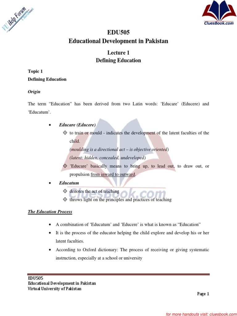 EDU505 Education Development in Pakistan Complete Handouts | PDF ... EDU505 Education Development in Pakistan Complete Handouts | PDF ...