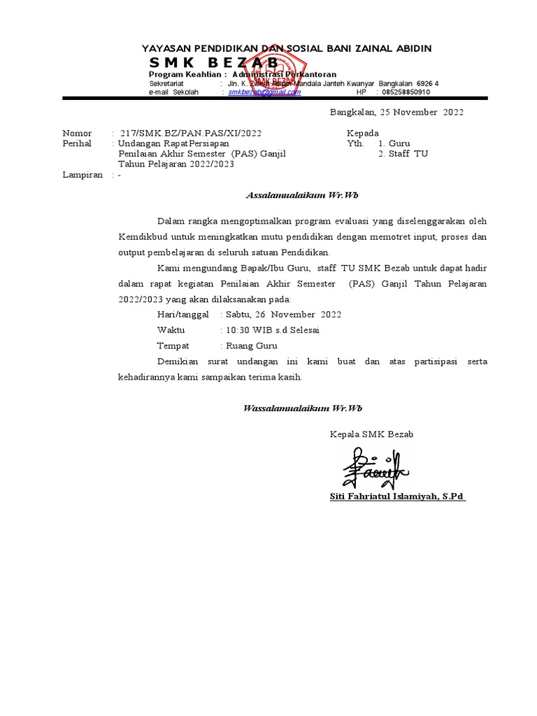 Undangan, Daftar Hadir, Notulen, Rapat Dan Berita Acara ANBK SMK Bezab | PDF