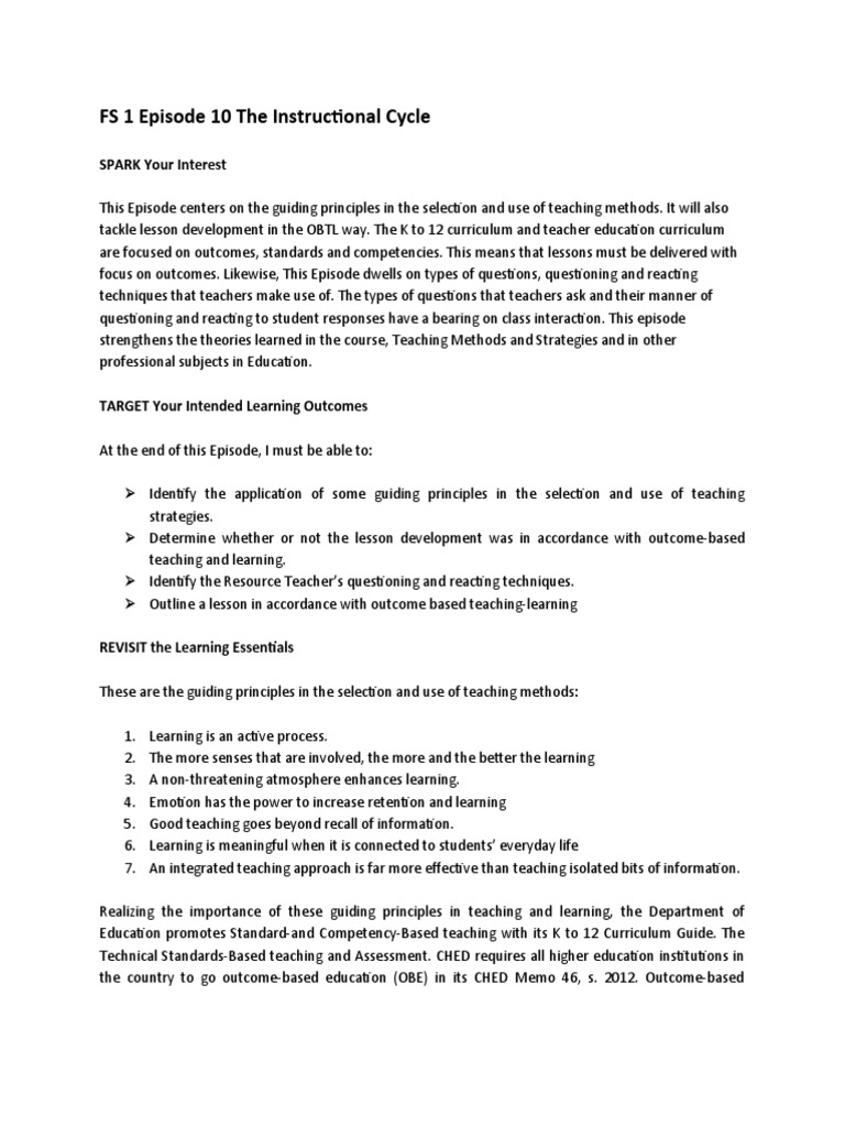 FS 1 Episode 10 | PDF | Teaching Method | Learning