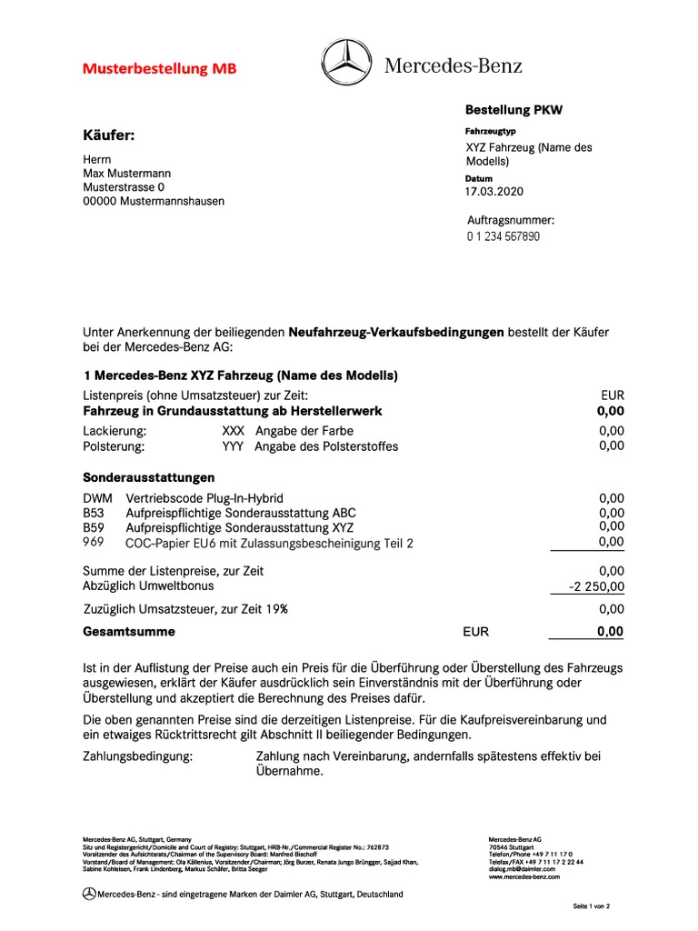 Emob Muster Mercedes-Benz Ag Bestellung | PDF