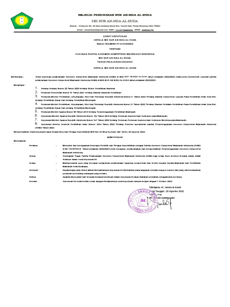 Panitia AKMI MIS Nur An-Nisa 2022 | PDF