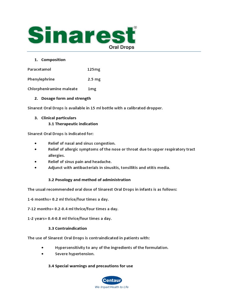 Sinarest Oral Drops: A Comprehensive Review of Indications, Dosage ...