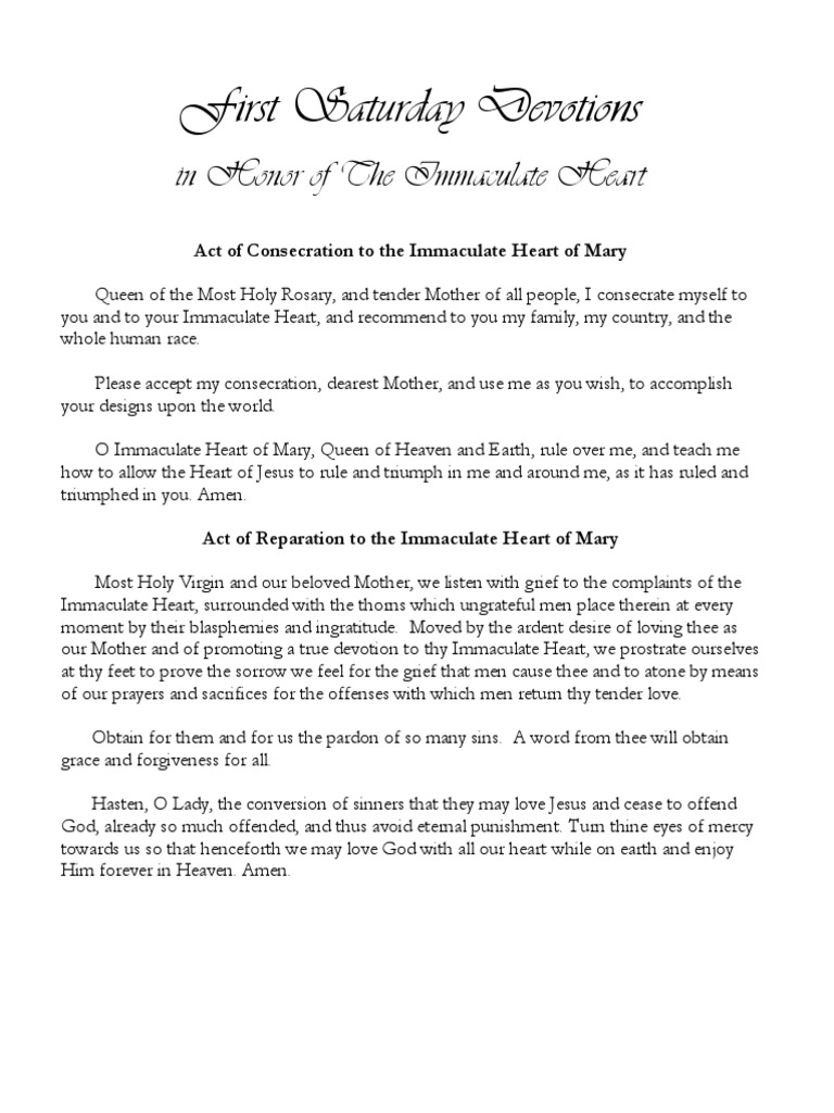 First Saturday Devotions in Honor of The Immaculate Heart of Mary | PDF ...