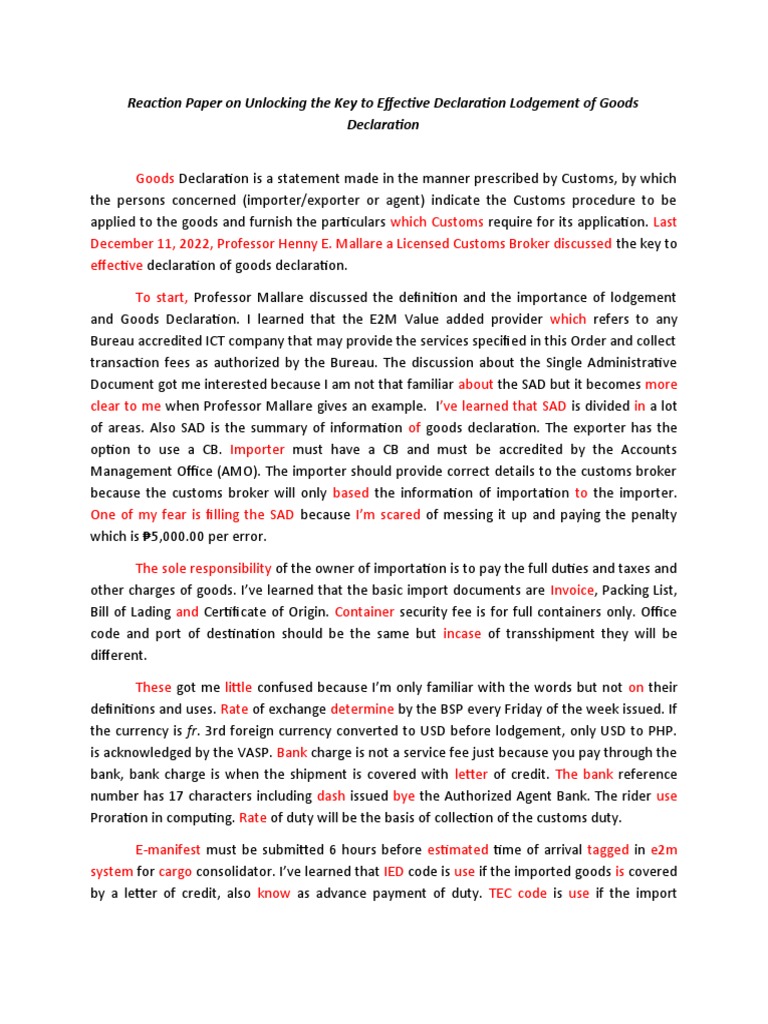 TO BE EDITTED - Reaction Paper On Unlocking The Key To Effective ...