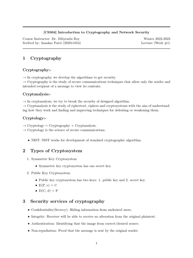 CS304 Scribe Week1 | PDF | Cryptography | Encryption