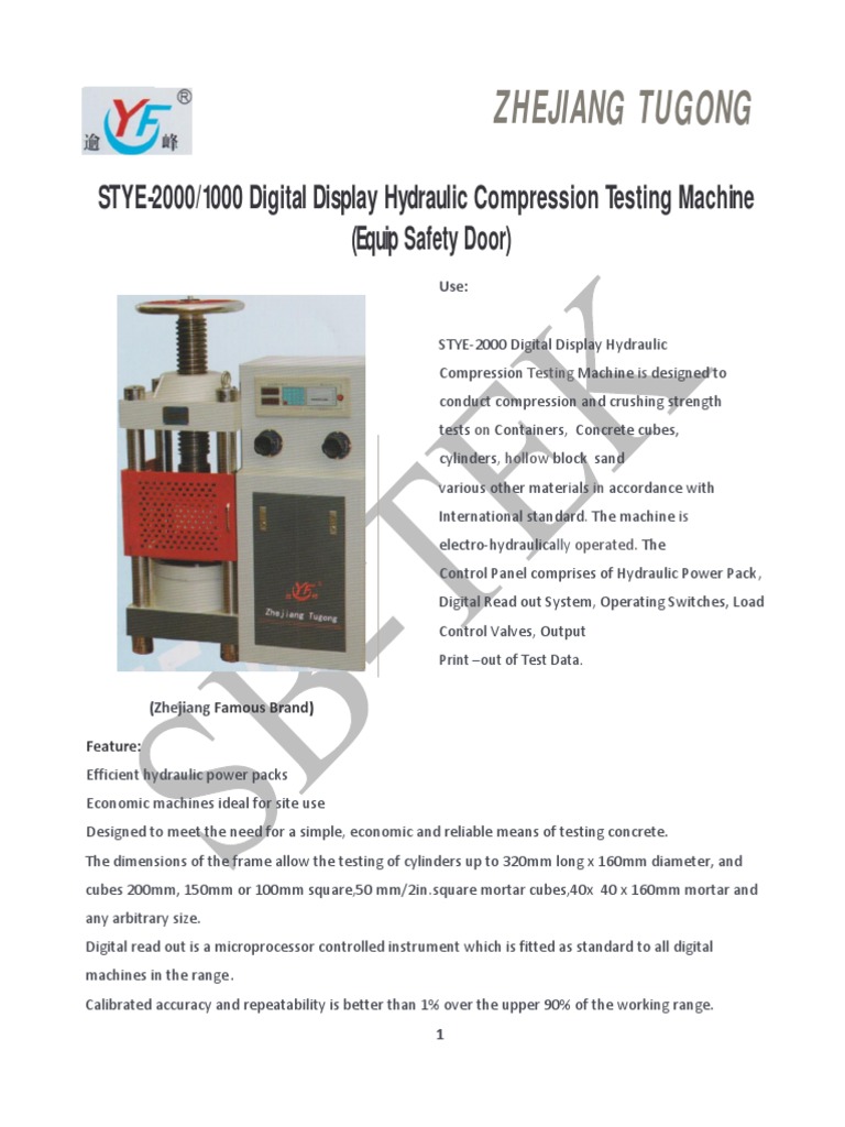 Zhejiang Tugong: STYE-2000/1000 Digital Display Hydraulic Compression ...