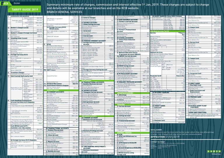 KCB Kenya Tariff Guide 2019 | PDF | Transaction Account | Cheque
