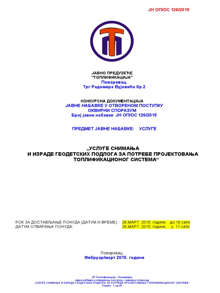 Konkursna JKP TOPLANA - Okvirni | PDF