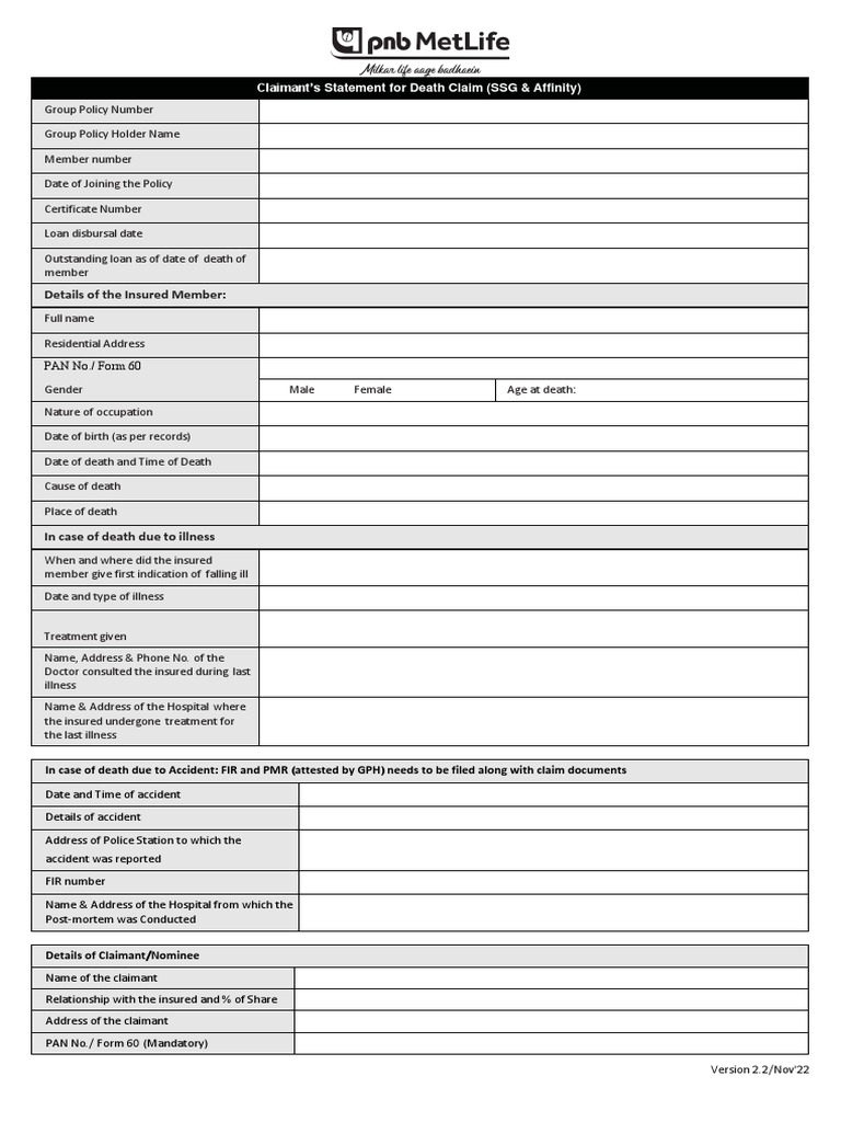 Death Claim Form for Group Policy | PDF | Insurance | Indemnity