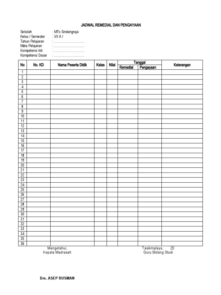 Jadwal Remedial Dan Pengayaan | PDF