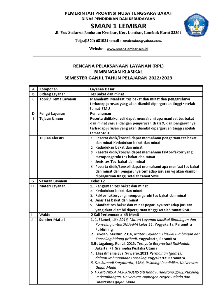 Rencana Pembelajaran Pentingya Tes Bakat Dan Minat Utk Pemilhan Jurusan ...